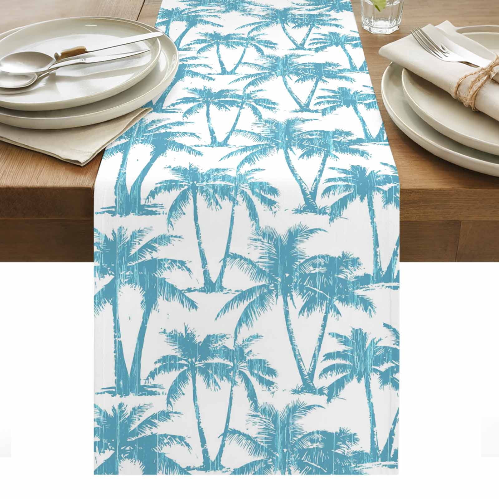 Aqua Blue Palm Tree Table Runner Coastal Trees Summer Tropical ...