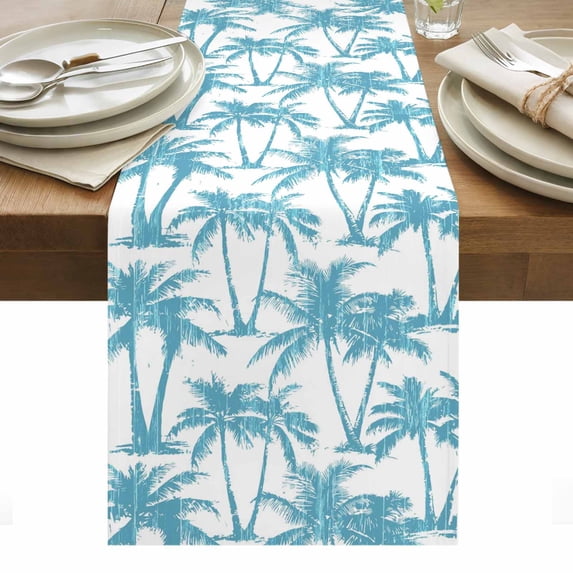 Aqua Blue Palm Tree Table Runner Coastal Trees Summer Tropical ...