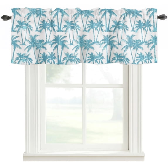Aqua Blue Palm Tree Valances for Windows Farmhouse Kitchen Curtains ...