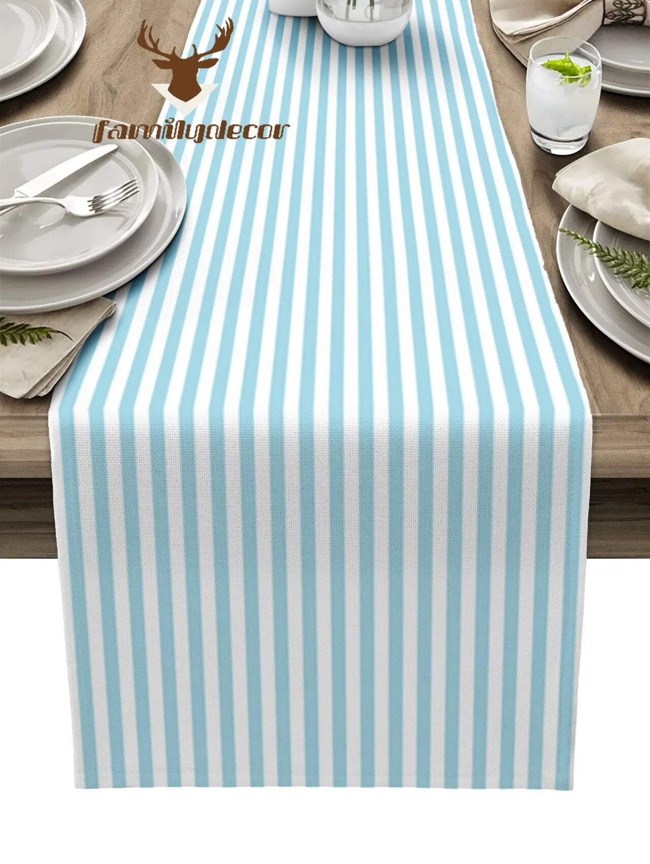 Aqua Blue Pinstripes Table Runner Home Wedding r Table Flag Mat Table ...