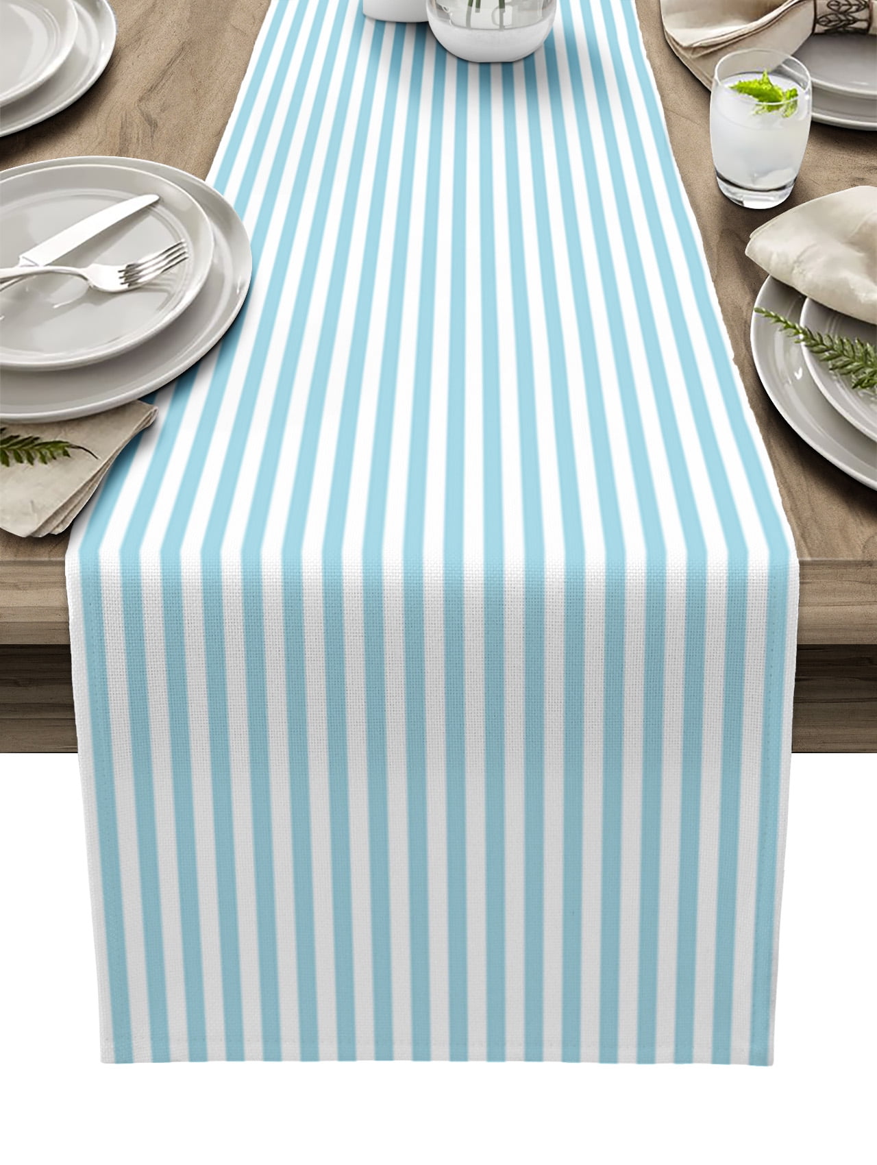 Aqua Blue Pinstripes Table Runner Wedding Holiday Party Dining Table ...