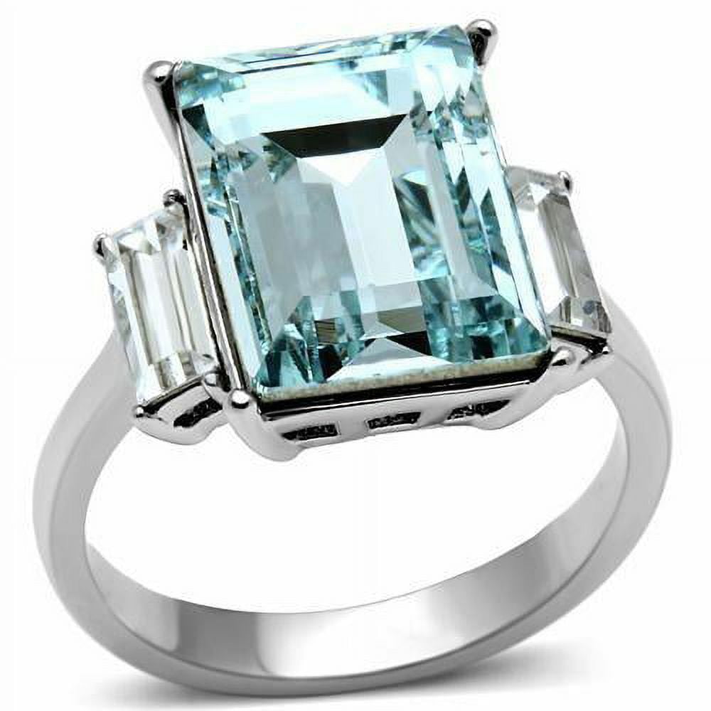 Aqua Blue Ring Stainless Steel Radiant Rectangle Emerald Cut Aquamarine ...