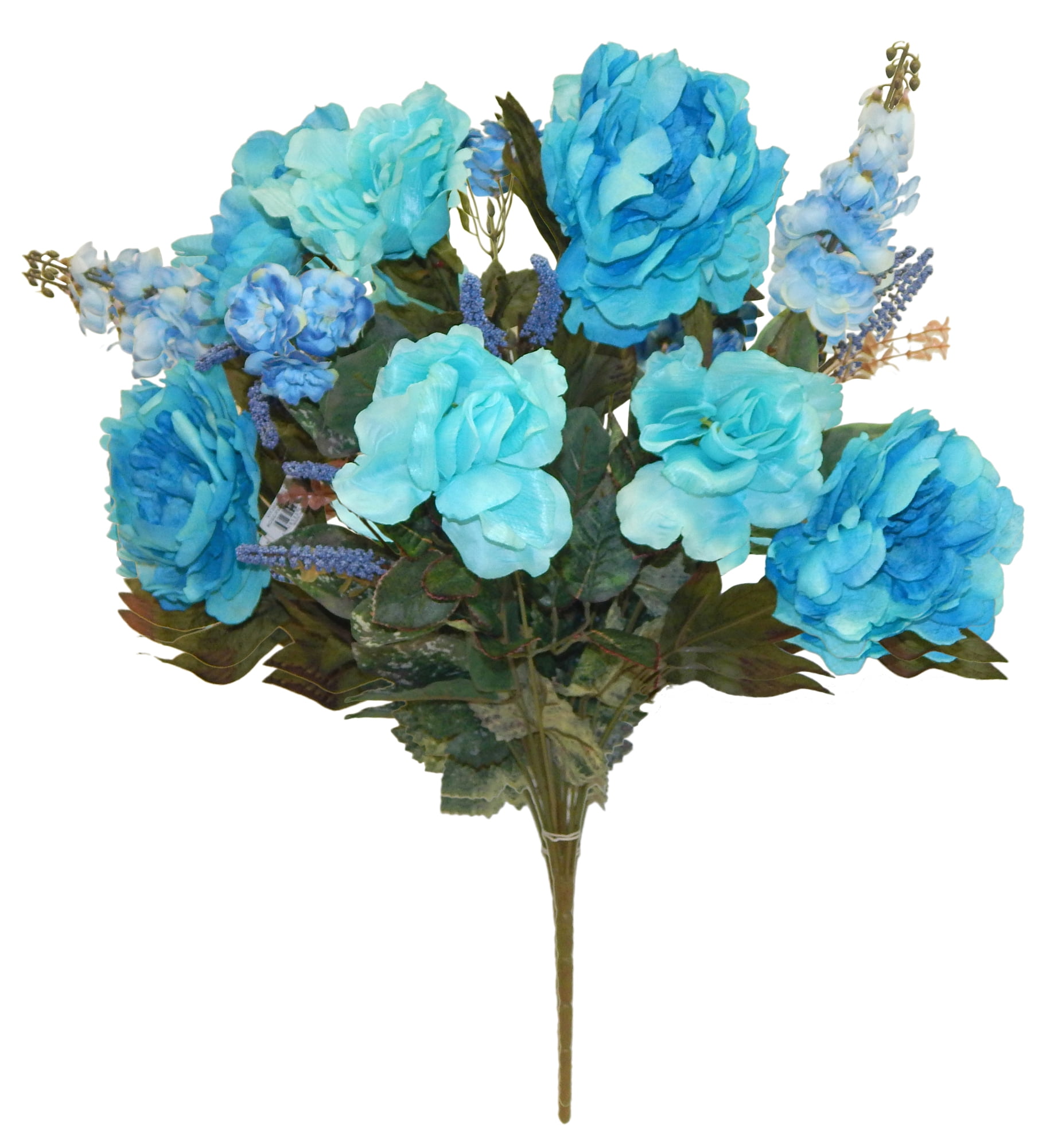 Aqua Blue Rose Peony Delphinium 25in Artificial Polysilk Faux Greenery ...