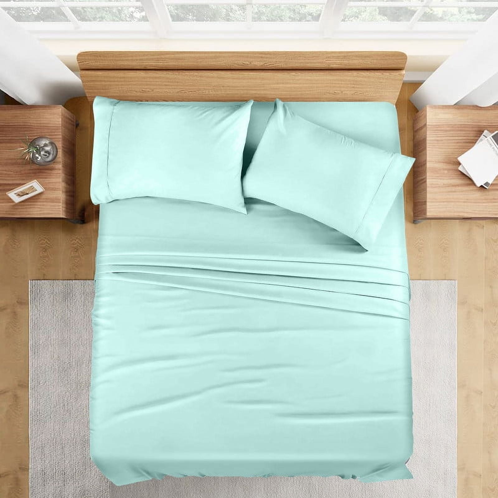 Aqua-Blue Solid Murphy Bed Sheet Set, Queen Size, 4-Piece 800 Thread ...