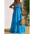 Aqua Blue Solid Strapless Ruffle Hem Maxi Dress For Women - Walmart.com