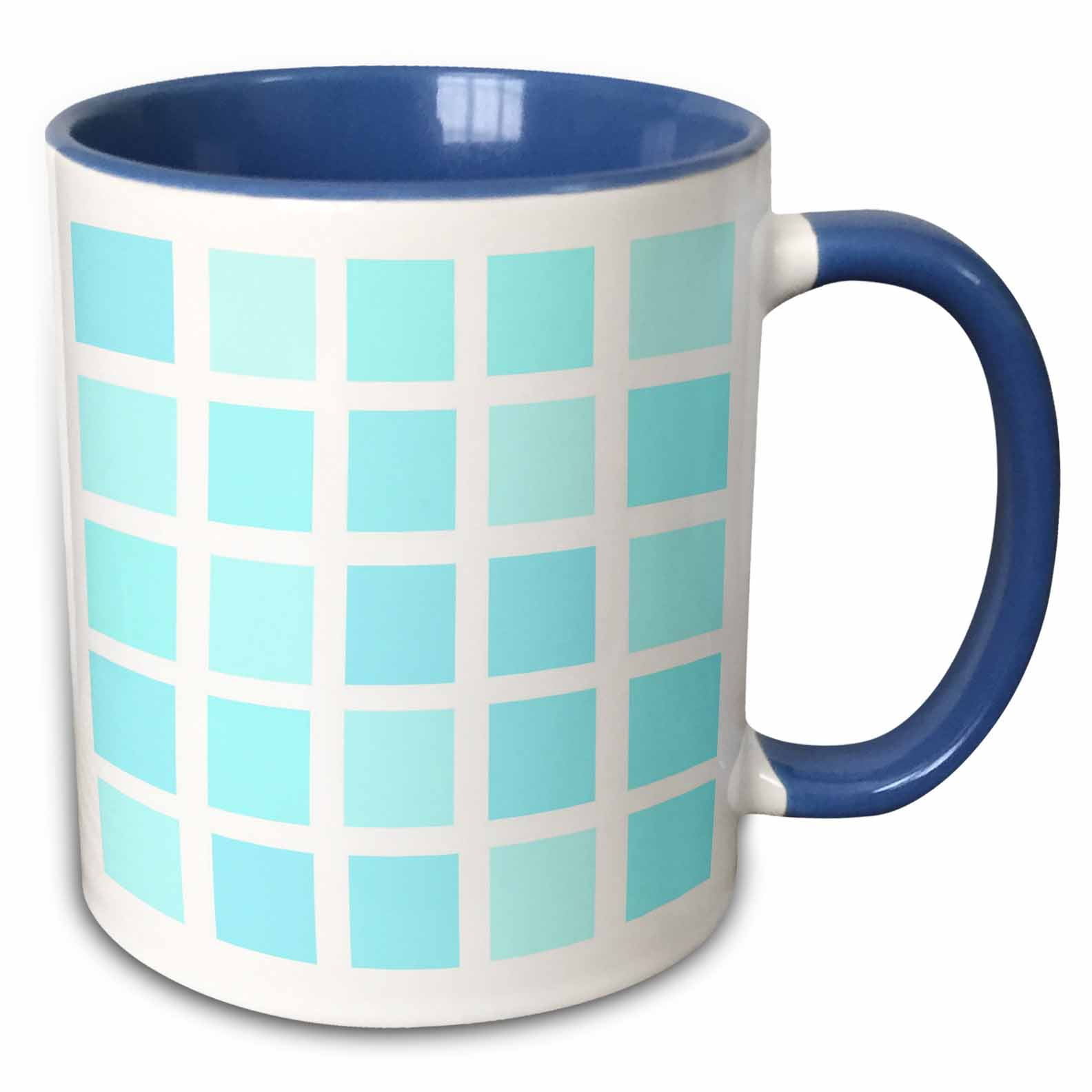 3drose, Aqua Blue Squares - Designs by Color - Art, 11oz Two-tone Blue ...