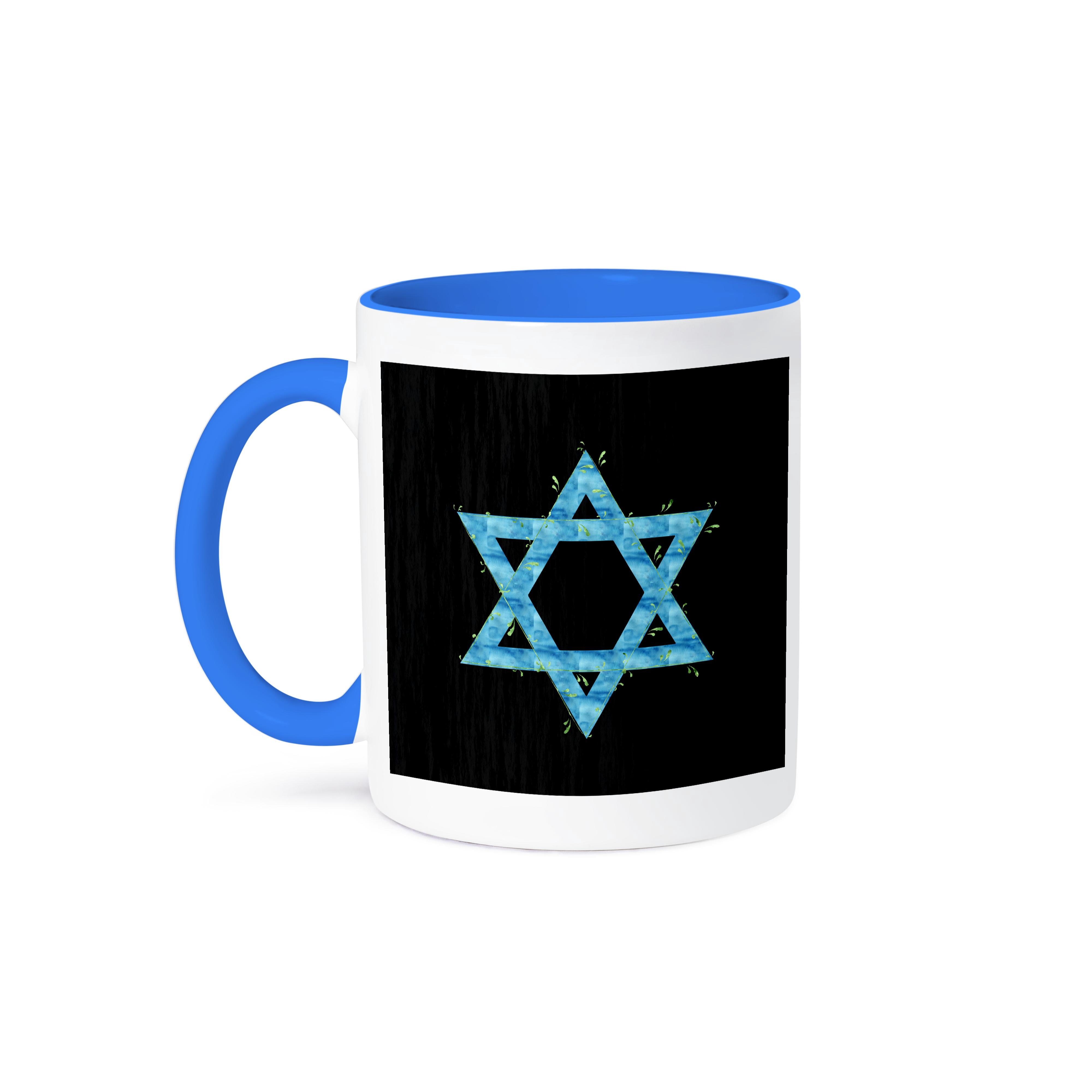3dRose, Aqua Blue Star of David with Green Leaves, Black Background ...