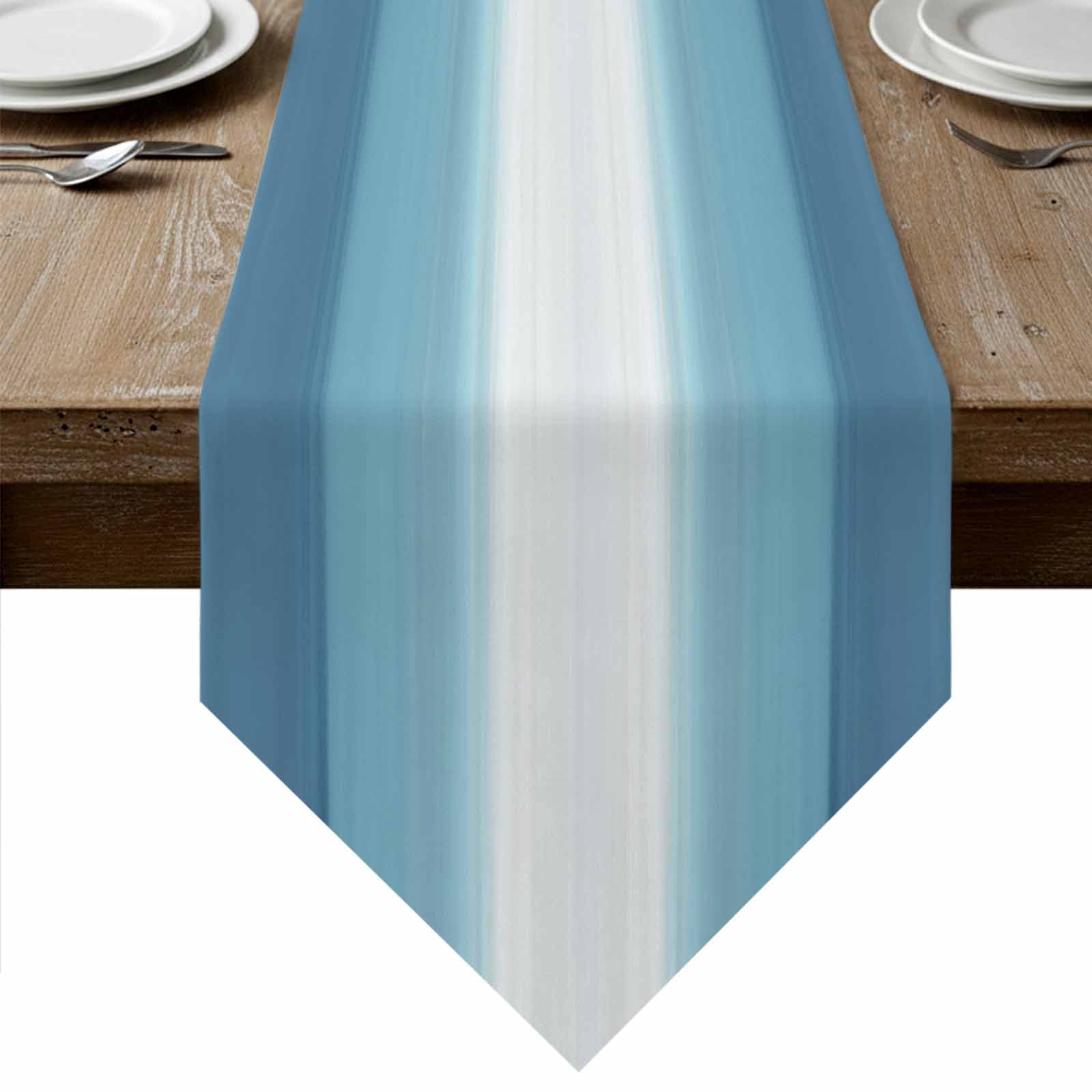 Aqua Blue Striped Table Runner Linen Burlap Table Runner 120 Inches ...