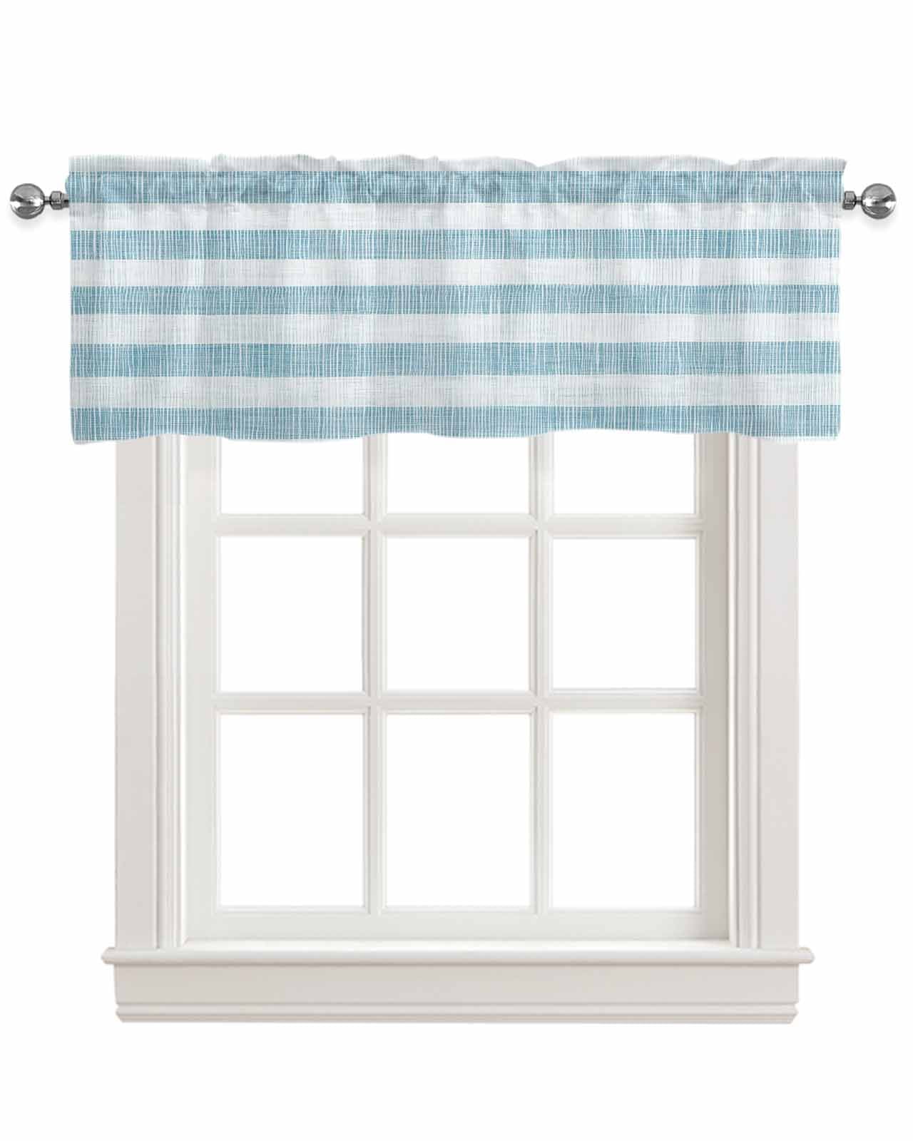 Aqua Blue Stripes Kitchen Valances for Windows Farmhouse Linen Window ...