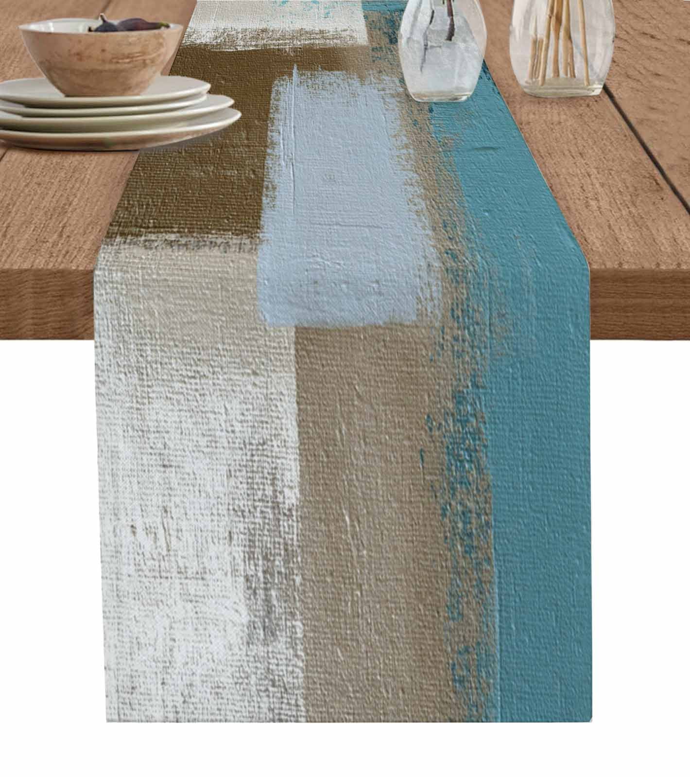 Aqua Blue Table Runners 120 Inches Long, Cotton Linen Fabric Table ...