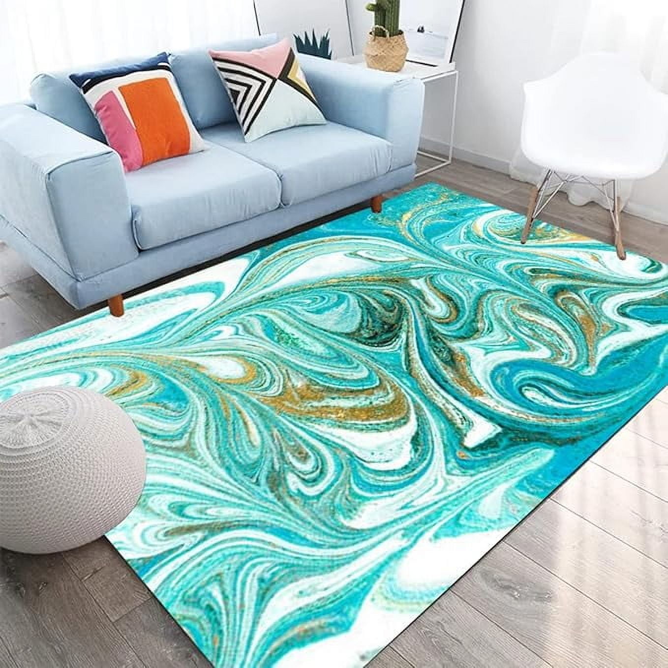 Aqua Blue White Gold Liquid Abstract Modern Aesthetic Area Rug Marble ...