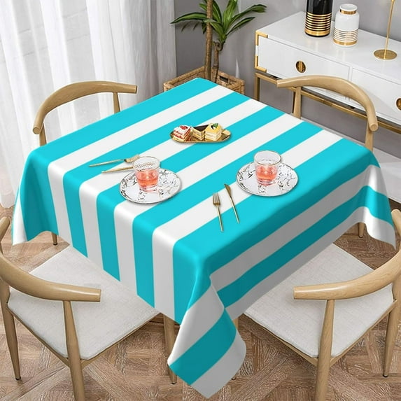 Aqua Blue White Stripes Soft Tablecloth Square Dinng Table Covers for ...