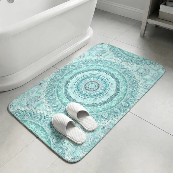 Aqua Boho Bathroom Rugs Non Slip Washable Bath Mat Absorbent Front Door ...