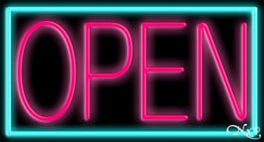 Aqua Border With Pink Open LED Neon Sign 13 x 24 - inches, Black Square ...