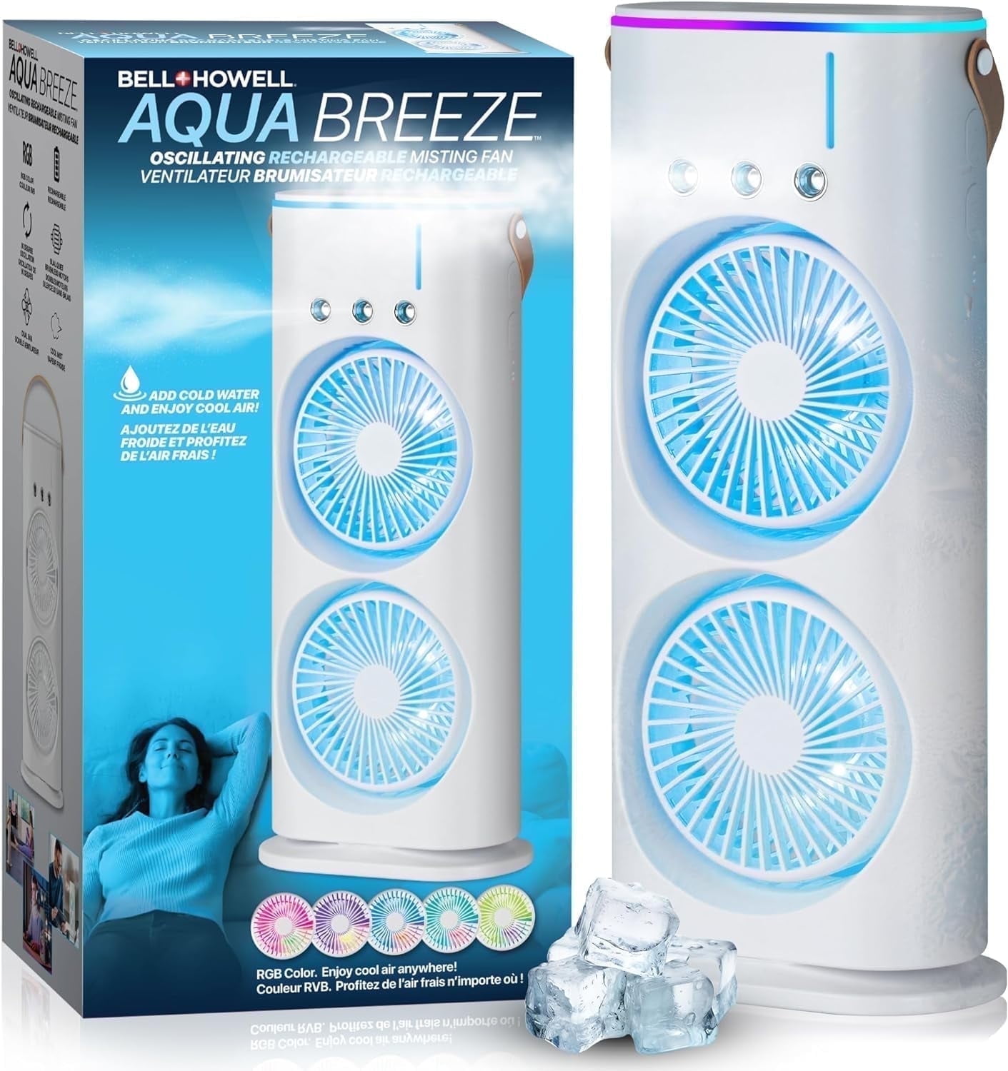 Aqua Breeze Portable Dual Mist Rechargeable Oscillating Fan for Cooling ...