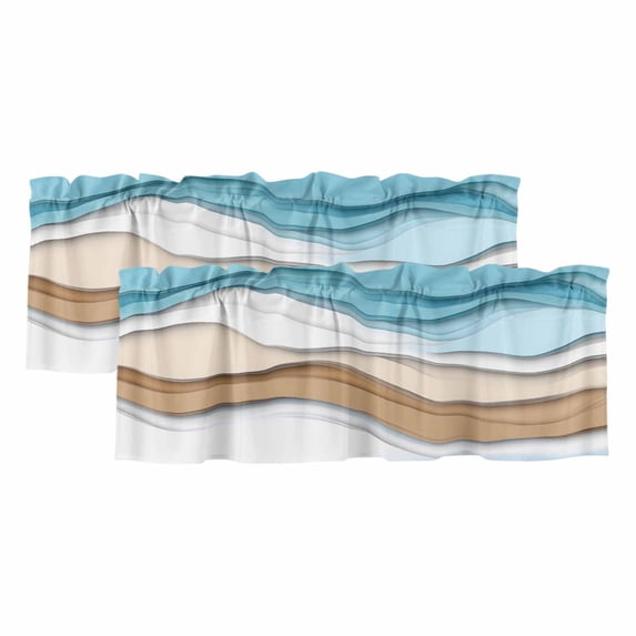Aqua Brown Ombre Curtain Valances for Windows, Kitchen Valance Window ...