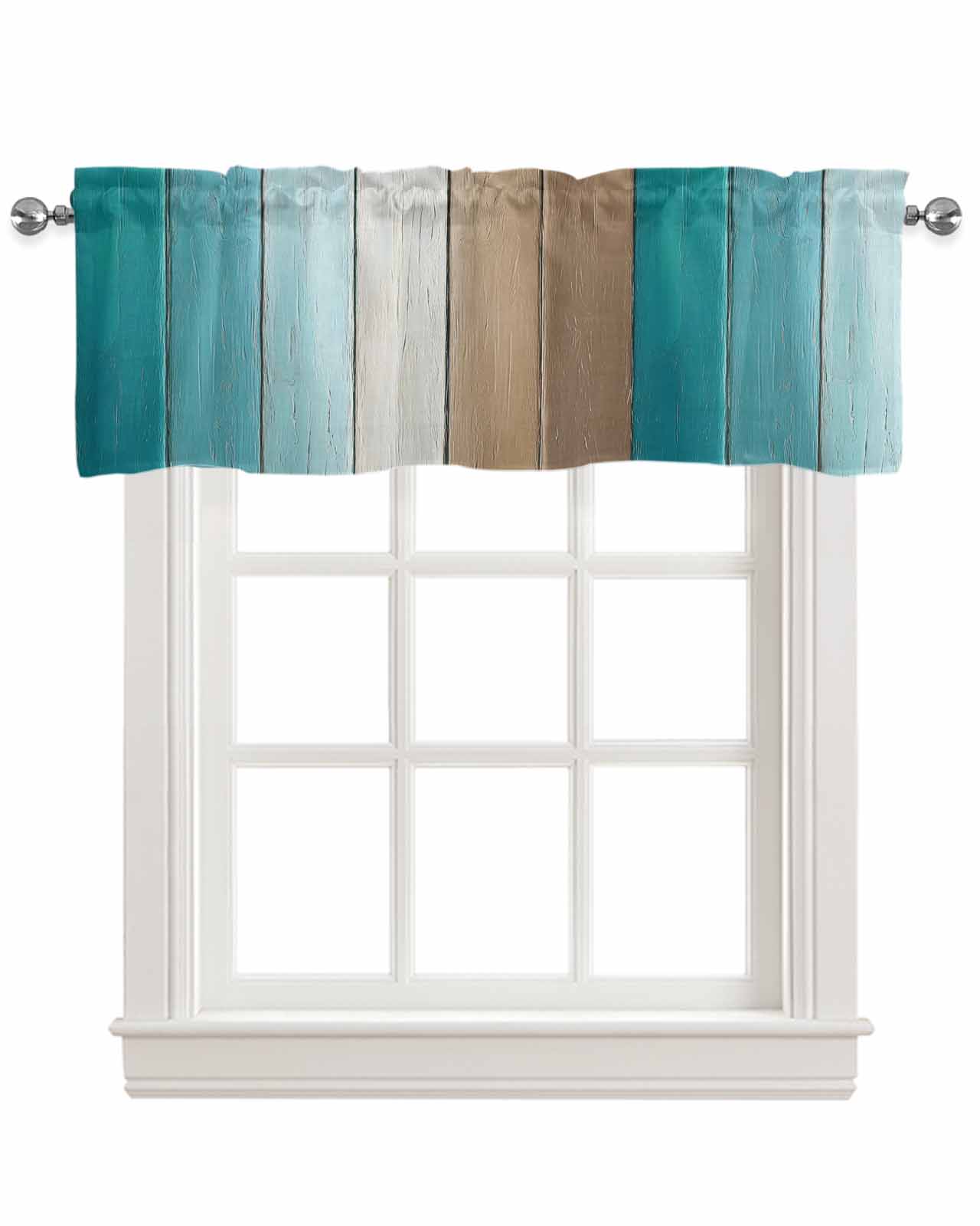 Aqua Brown Ombre Kitchen Valances for Windows Farmhouse Linen Window ...