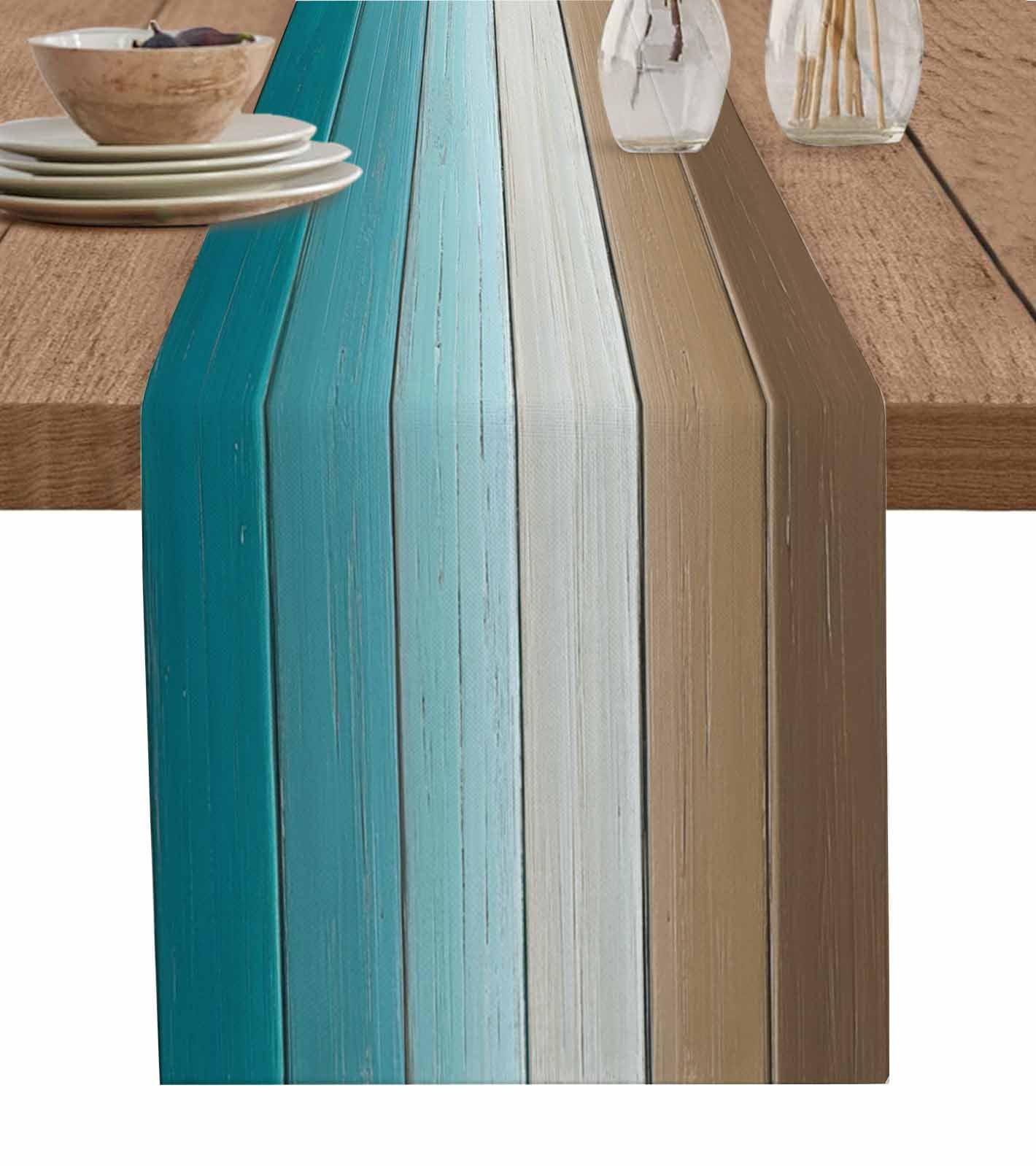 Aqua Brown Ombre Table Runner Vintage Country Wooden Tablerunners 13 x ...