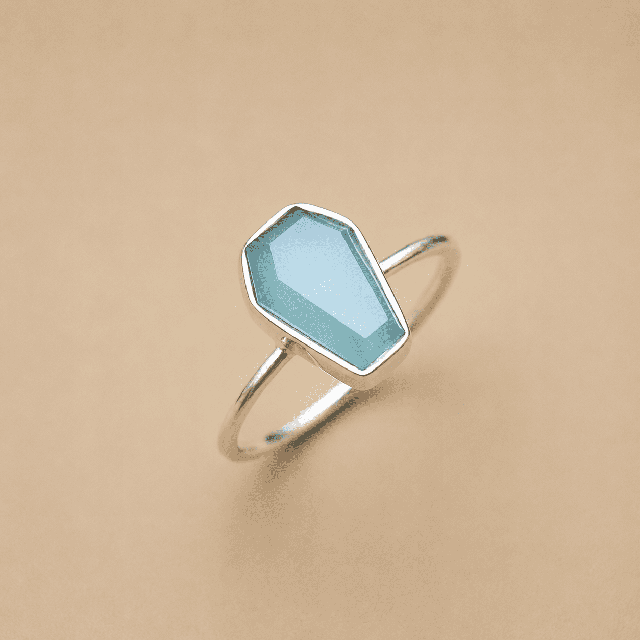 Aqua Chalcedony Coffin Cut Ring in 925 Sterling Silver | Minimalist ...