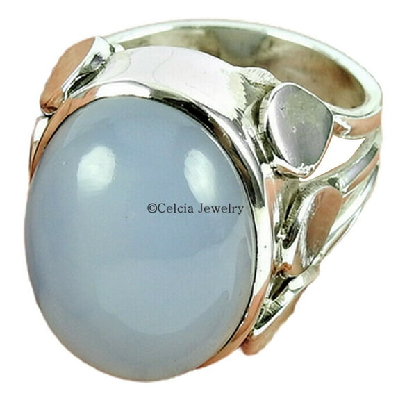 Aqua Chalcedony Gemstone Ring, Solid 925 Sterling Silver Ring ...