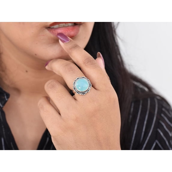 Aqua Chalcedony Ring 925 Sterling Silver Floral Statement Ring for ...