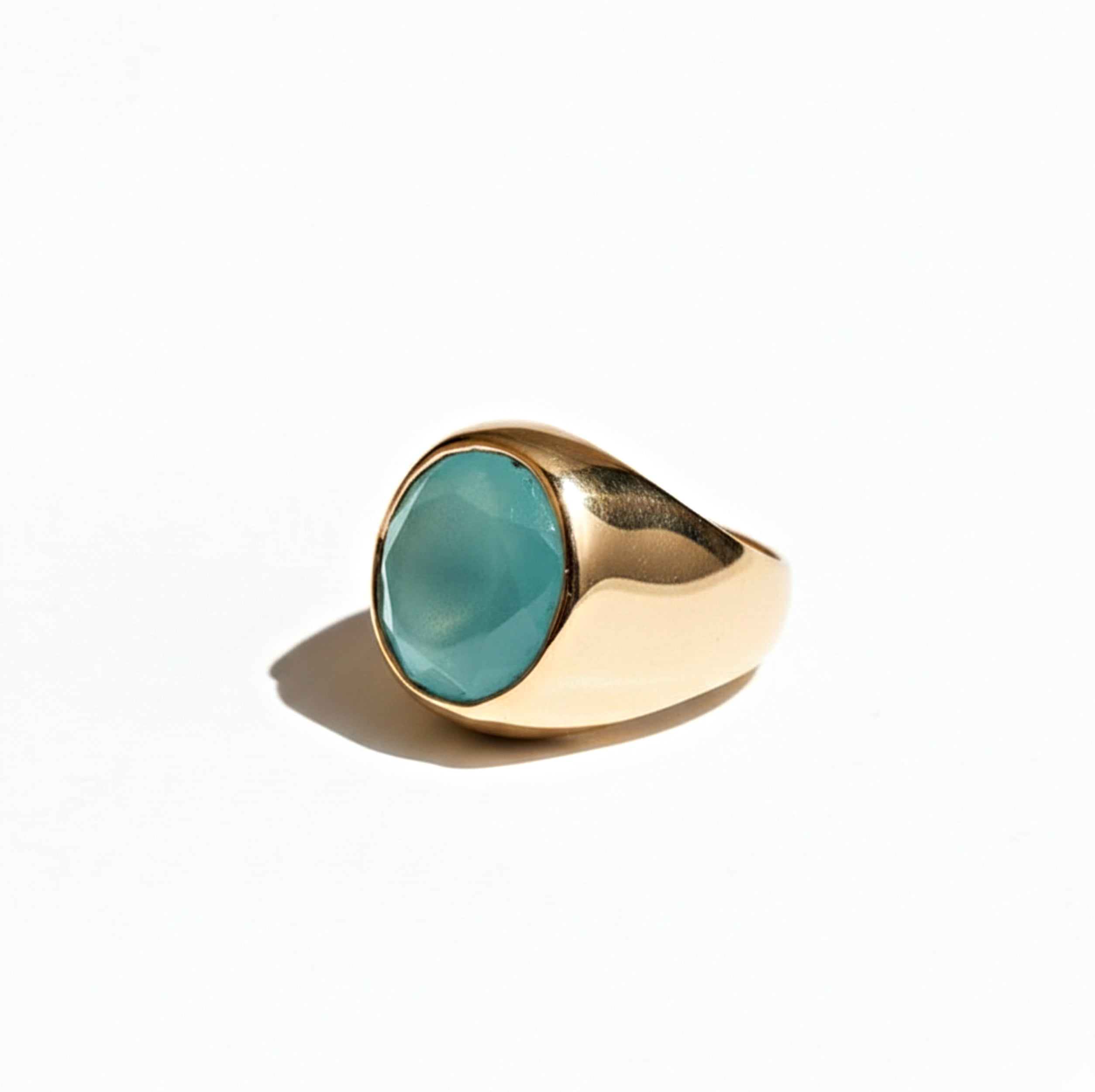 Aqua Chalcedony Round Signet Ring - Solid Pure Copper Jewelry, Handmade ...