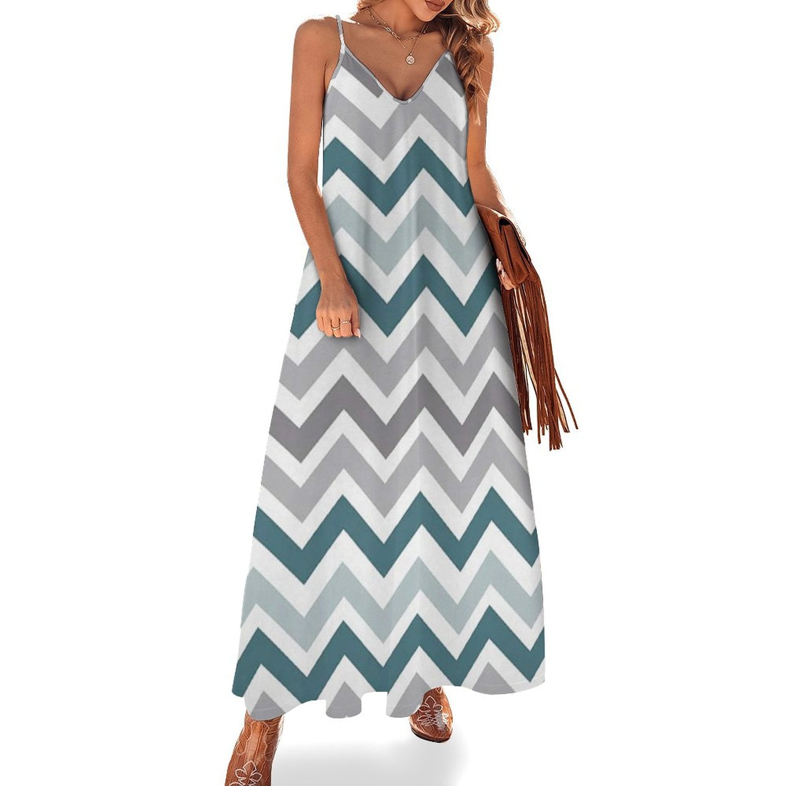 Aqua Chevron Pattern Sleeveless Dress loose women's dress cocktail dresses skirt ceremony ...