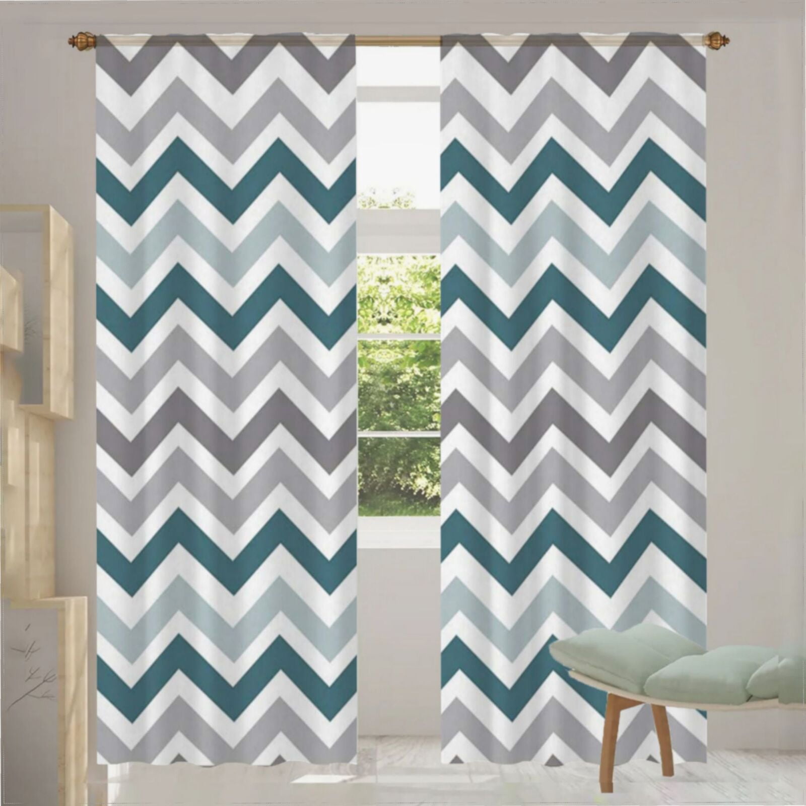 Aqua Chevron Pattern Window Tulle Curtains for Living Room Kitchen Modern Window Treatments ...