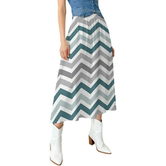 Aqua Chevron Pattern Women High Waist Midi Skirt Elegant Midi Skirt High Waist A-line for Women ...