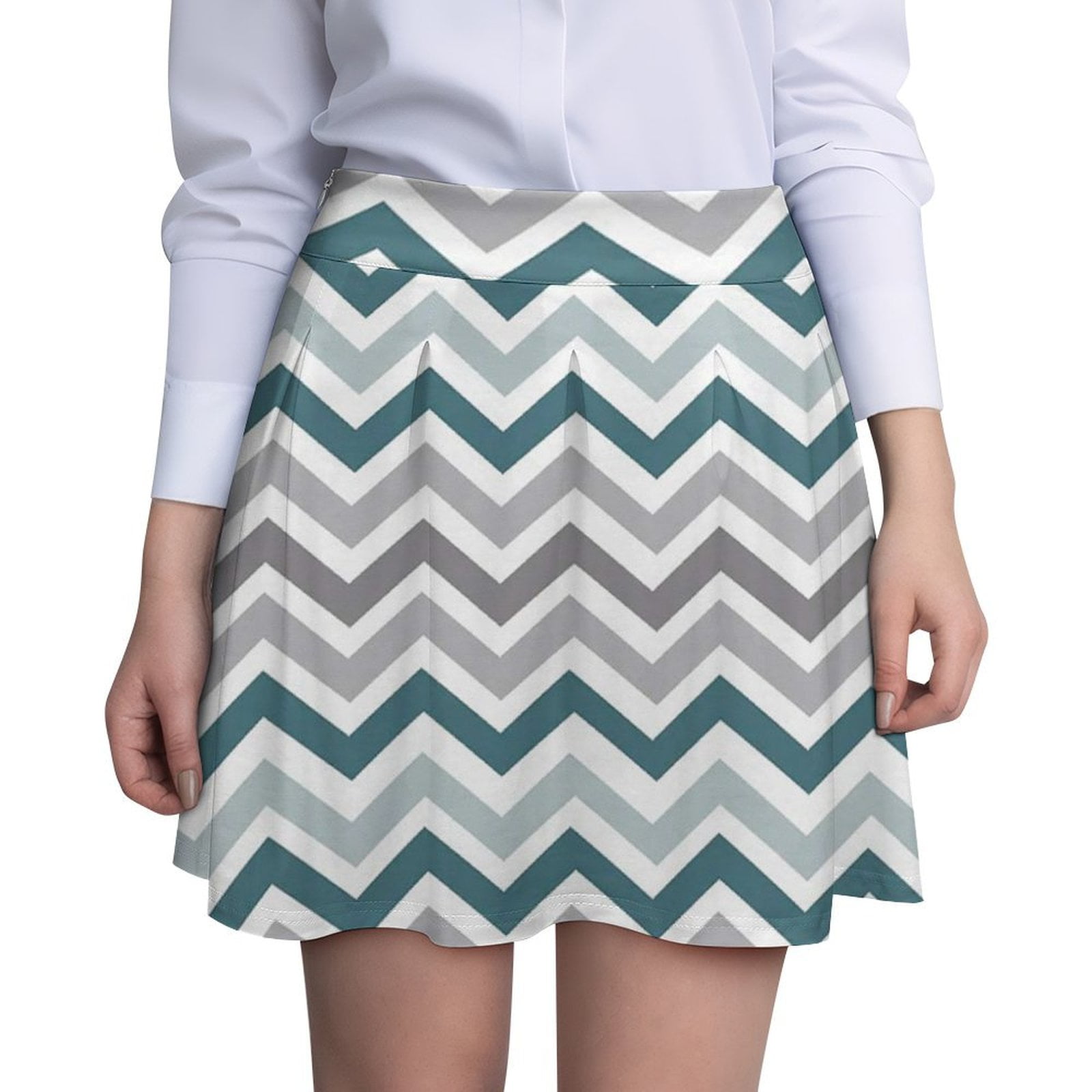 Aqua Chevron Pattern Women's Casual Mini Skirt Invisible Zipper Summer Skirts High Waist Short ...