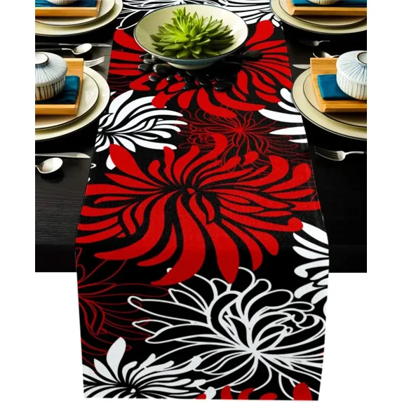 Aqua Chrysanthemum Flowers Table Runner Dresser Scarves Reusable ...