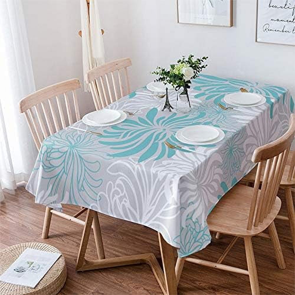 Aqua Chrysanthemum Flowers Tablecloth Waterproof Oil-proof Tablecloths ...