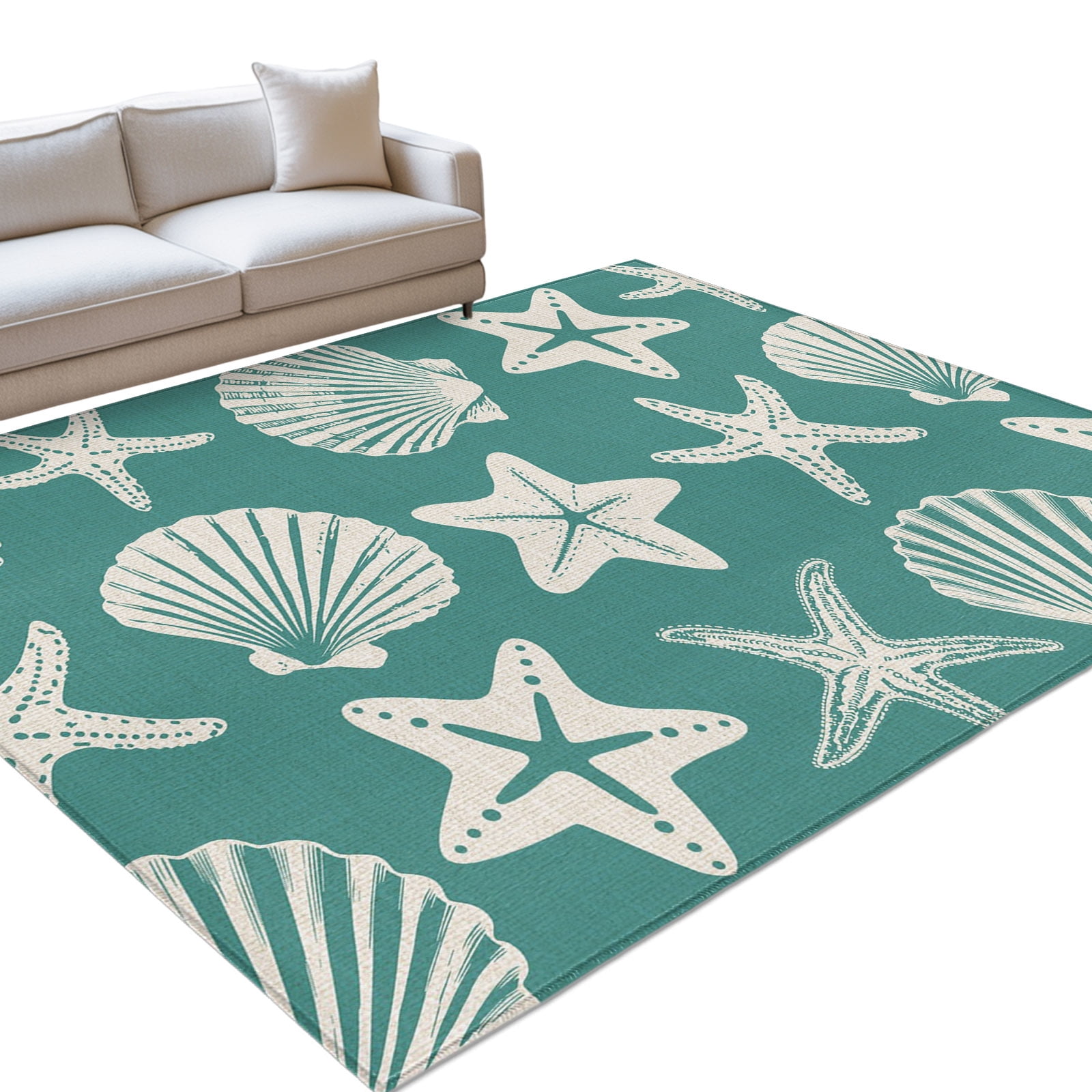 Aqua Coastal Area Rugs 8x10ft Starfish Shell Ocean Nautical Floor Rug ...