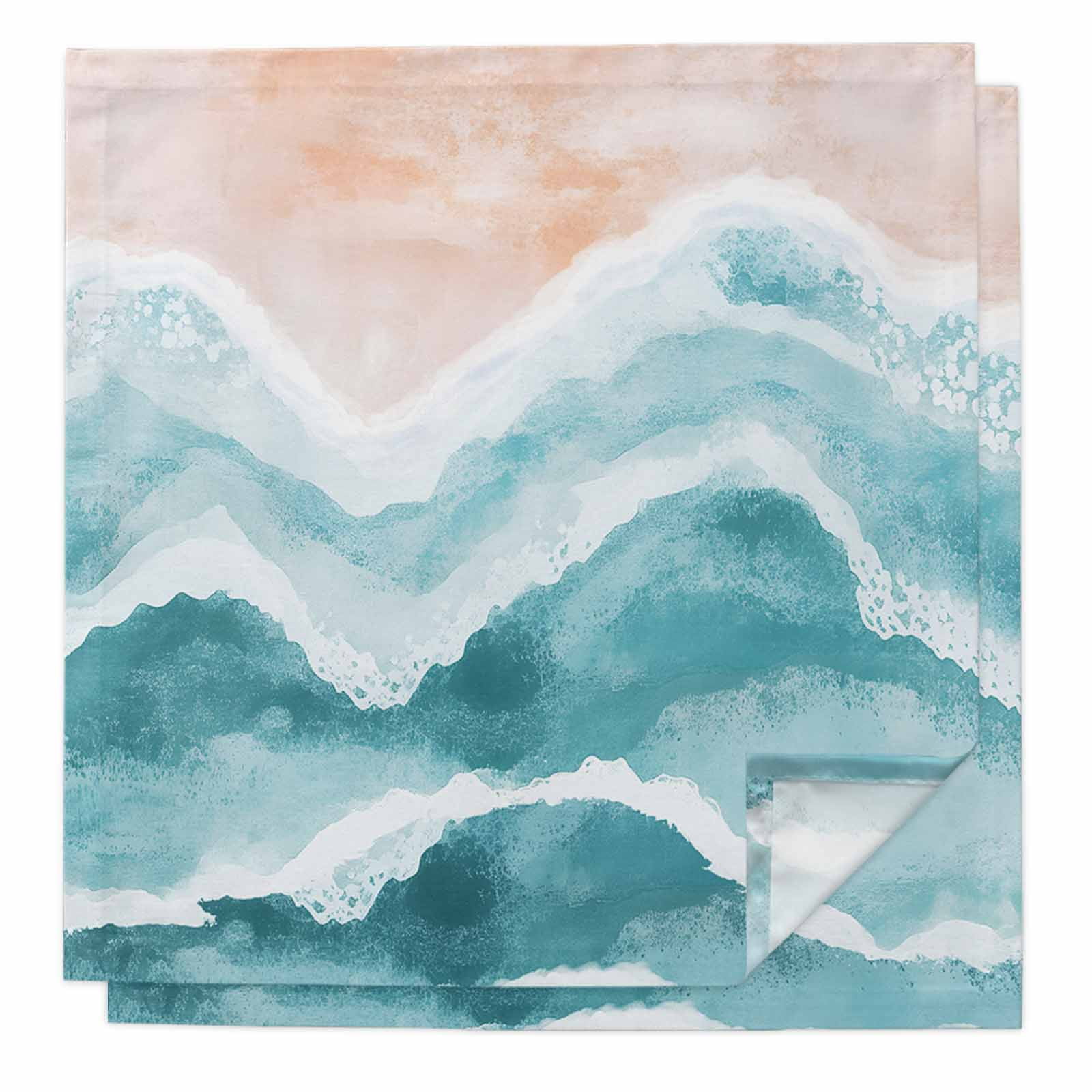 Aqua Coastal Beach Cloth Napkins Washable Set of 2, Modern Oil Painting ...