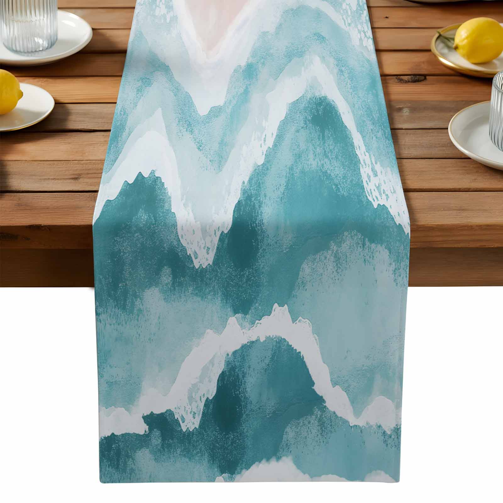 Aqua Coastal Beach Cotton Linen Table Runner for Dining Kitchen, Modern ...