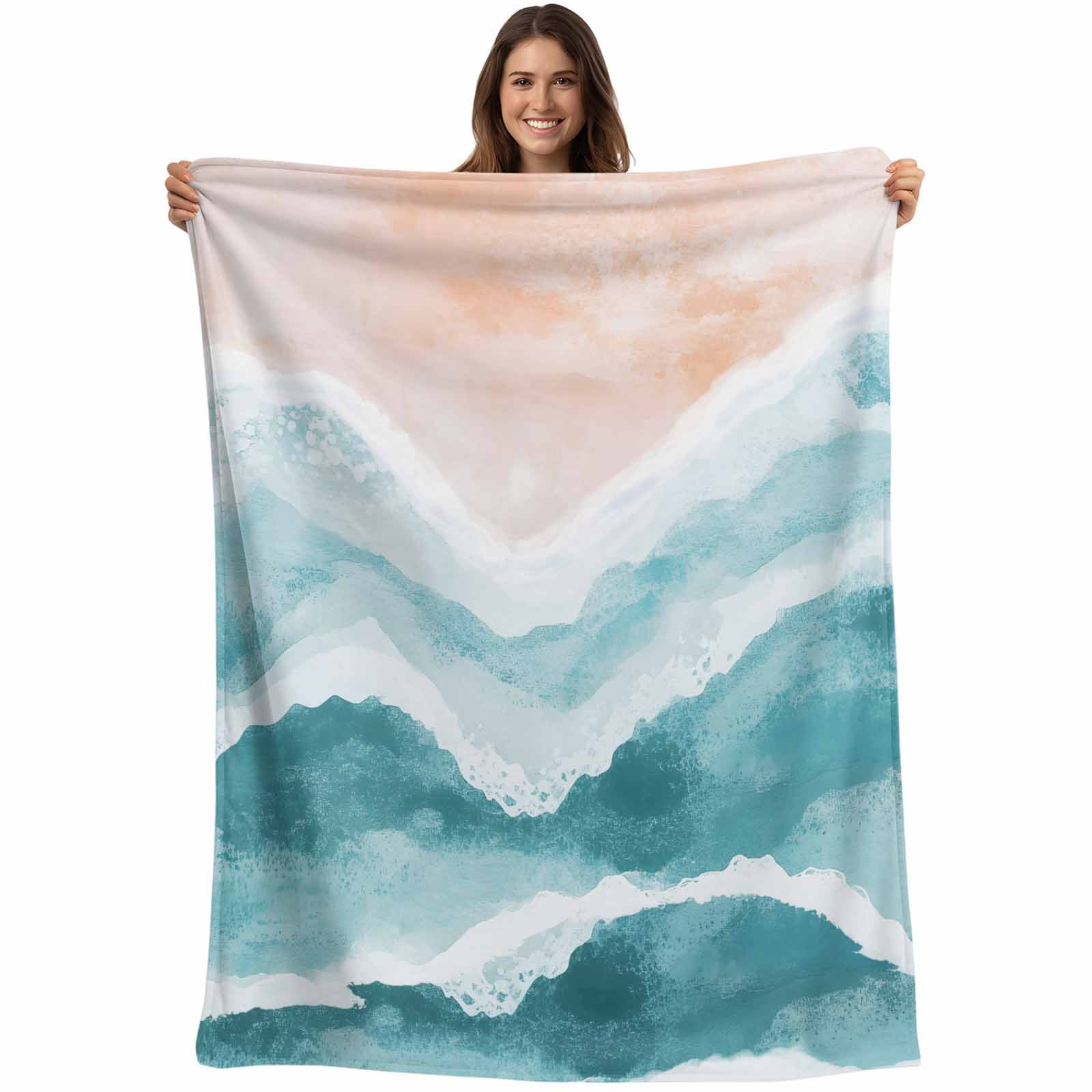 Aqua Coastal Beach Flannel Throw Blanket for Couch,Lightweight Fleece ...