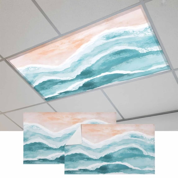 Aqua Coastal Beach Fluorescent Light Covers, Modern Oil Painting ...