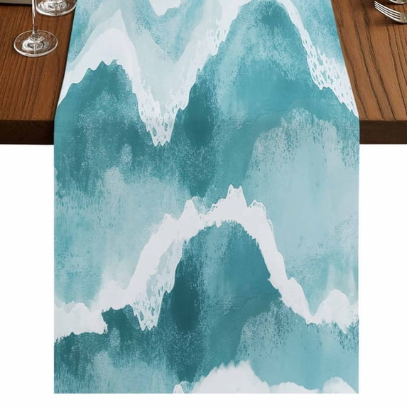 Aqua Coastal Beach Short Table Runner 36 Inches Long,Modern Oil ...