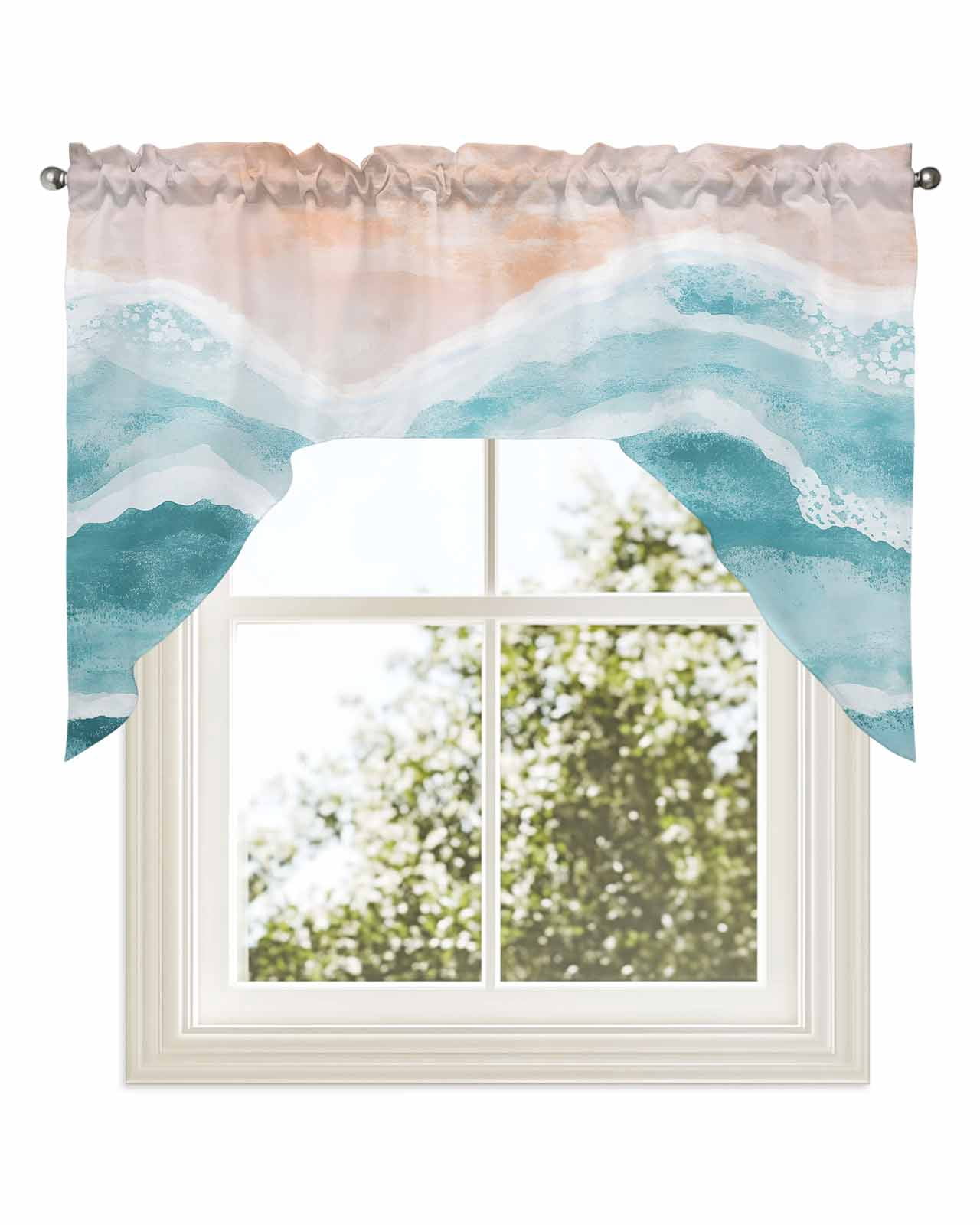 Aqua Coastal Beach Swag Valance for Windows 56'' x 36'', Modern Oil ...