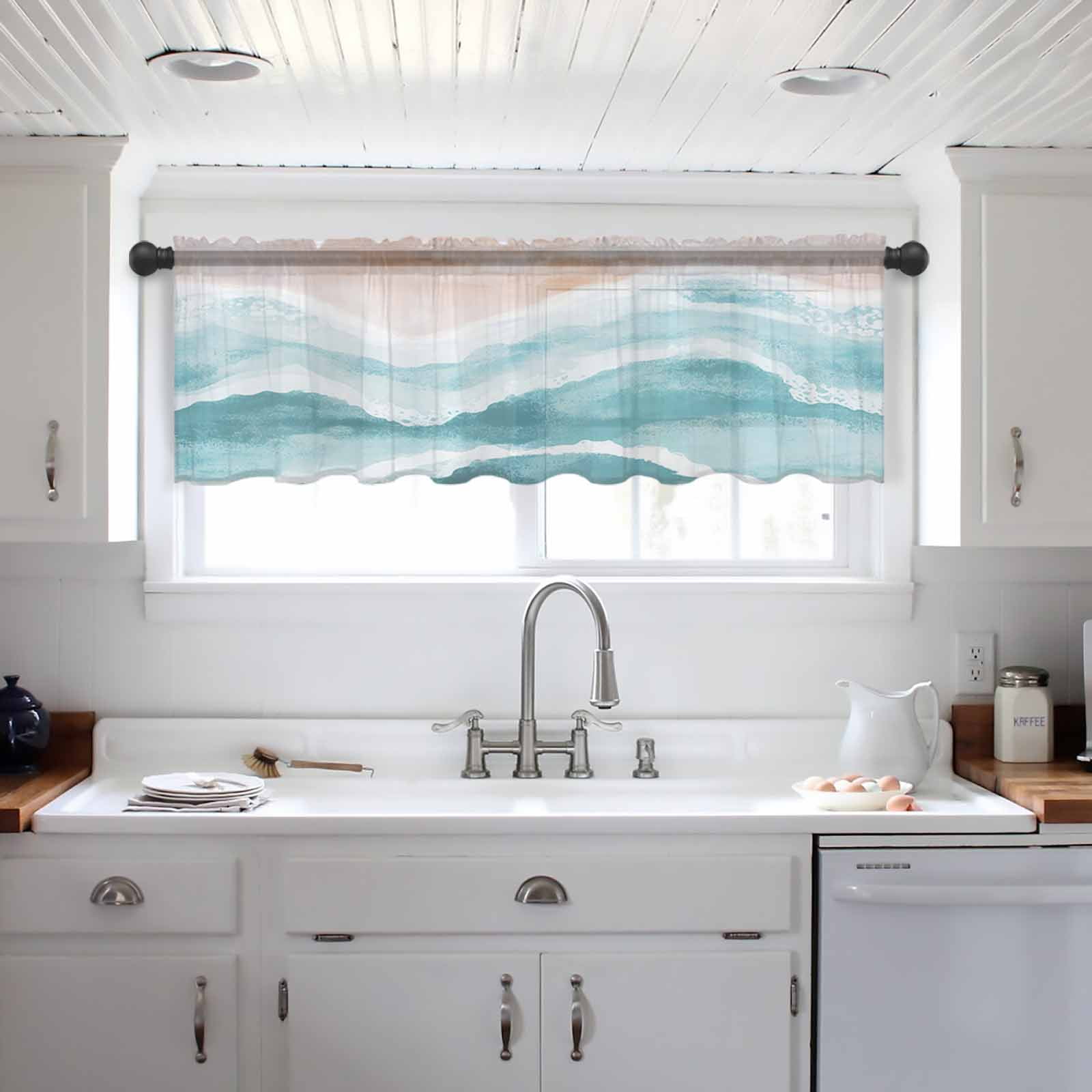 Aqua Coastal Beach Valance Curtains for Kitchen/Living Room/Bathroom ...