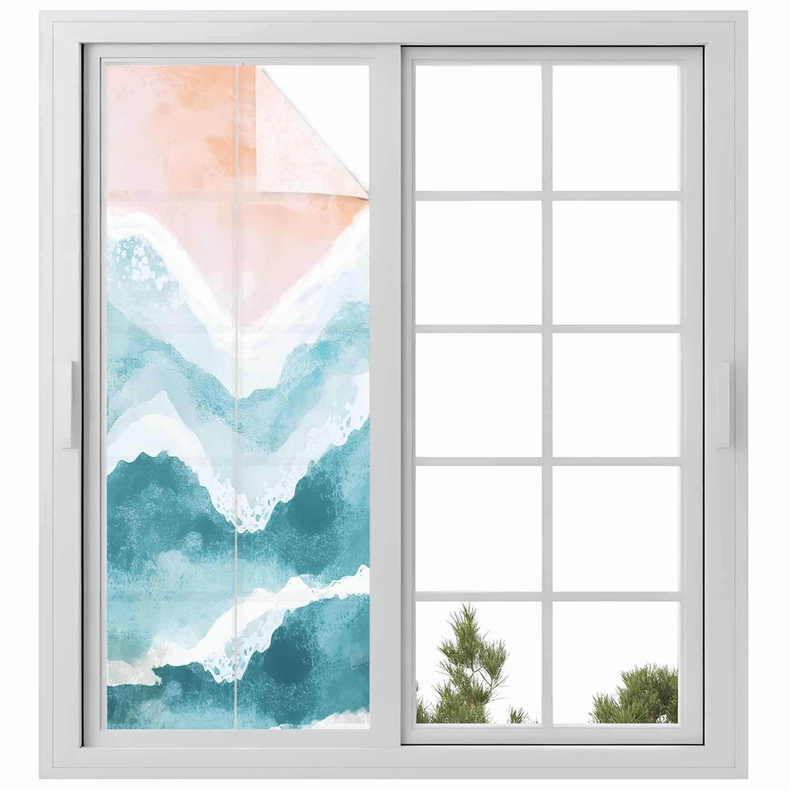 Aqua Coastal Beach Window Privacy Film, Modern Oil Painting Nautical ...
