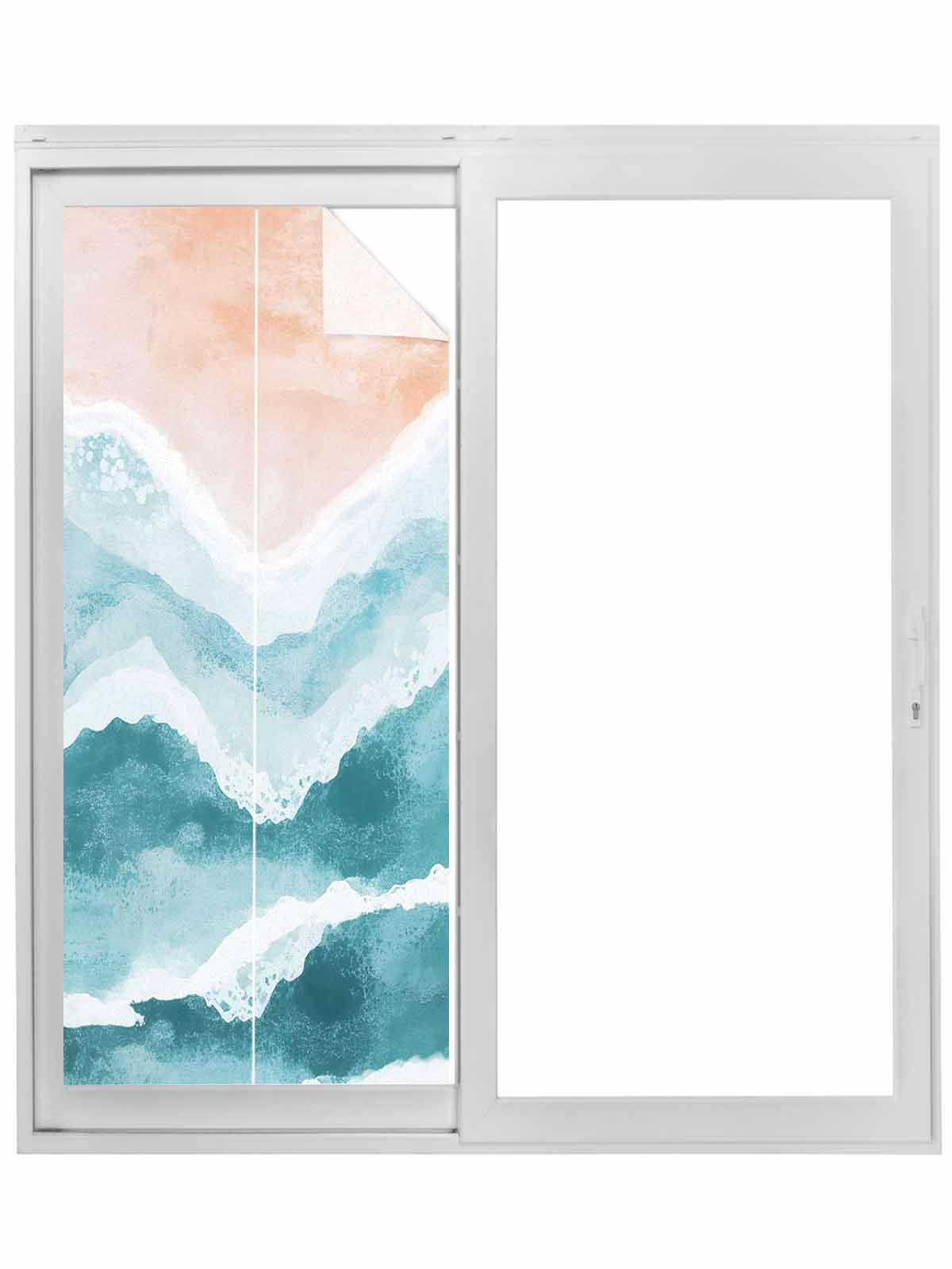 Aqua Coastal Beach Window Privacy Film, Modern Oil Painting Nautical ...