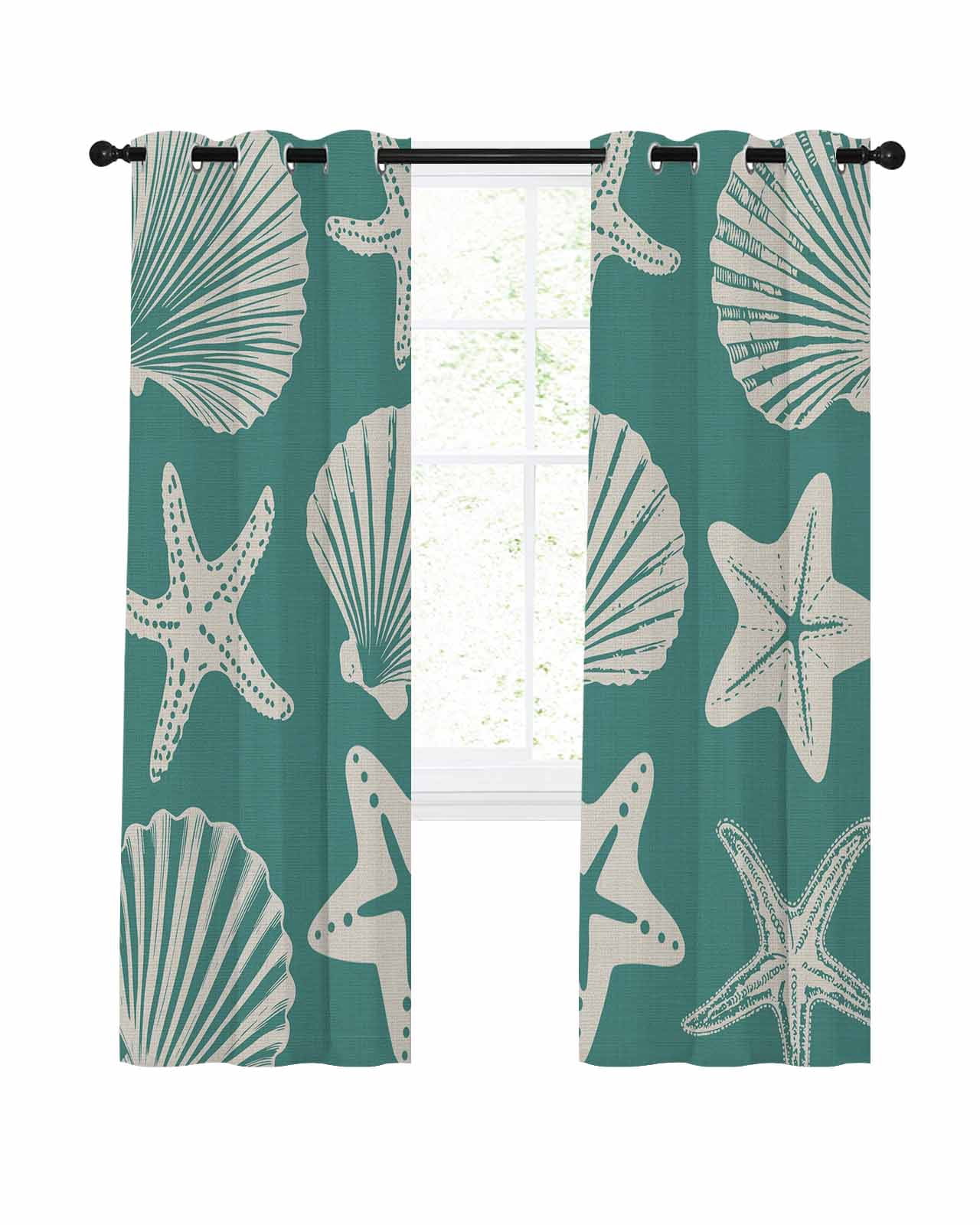 Aqua Coastal Blackout Curtains for Bedroom Living Room, Starfish Shell ...