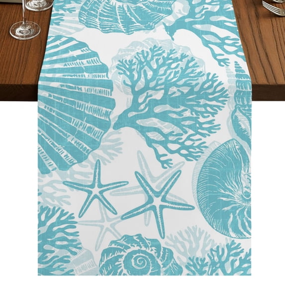 Aqua Coastal Burlap Cotton Table Runner 13x60 Inches Long, Beach ...