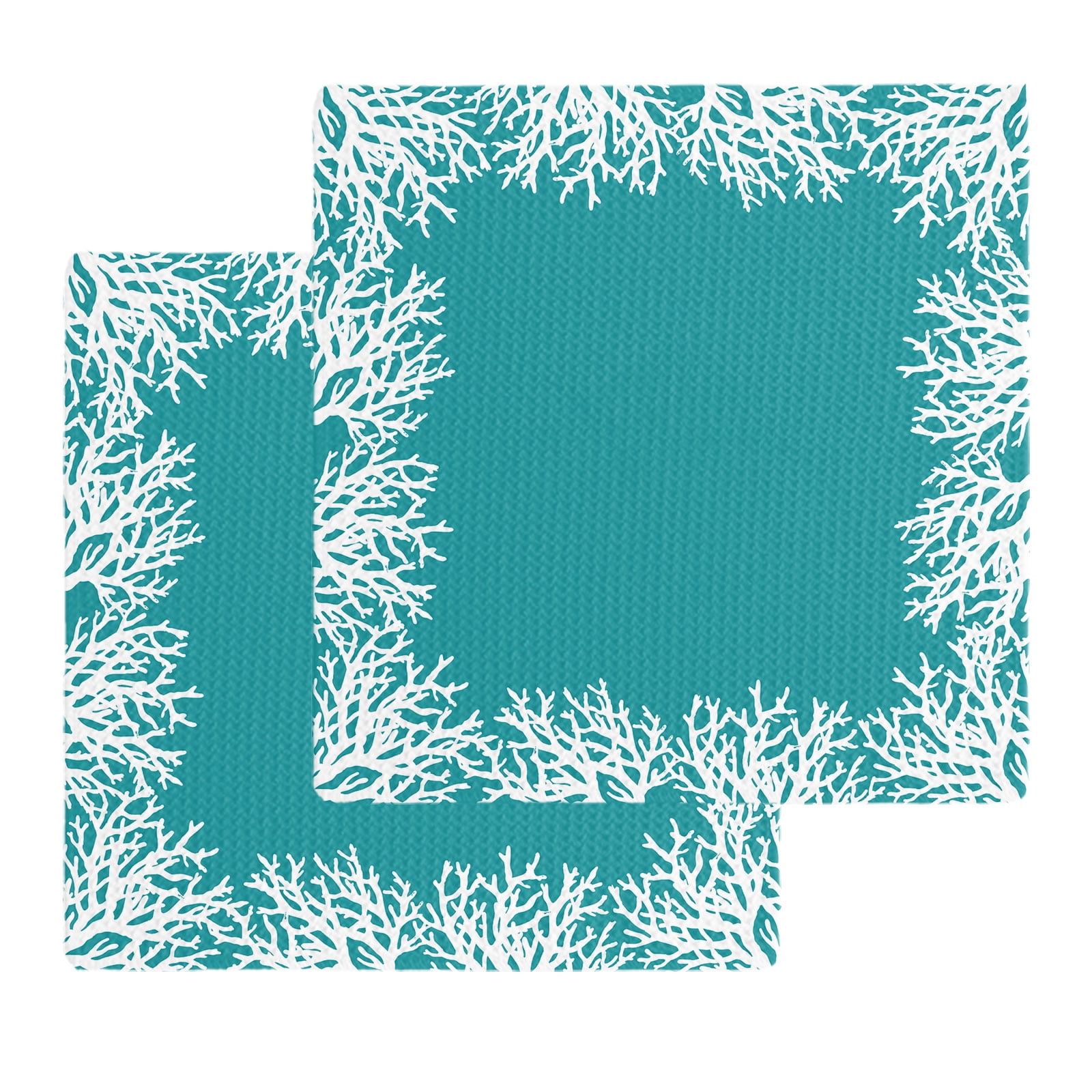 Aqua Coastal Coral Kitchen Dish Towels for Drying Dishes Set of 2 ...