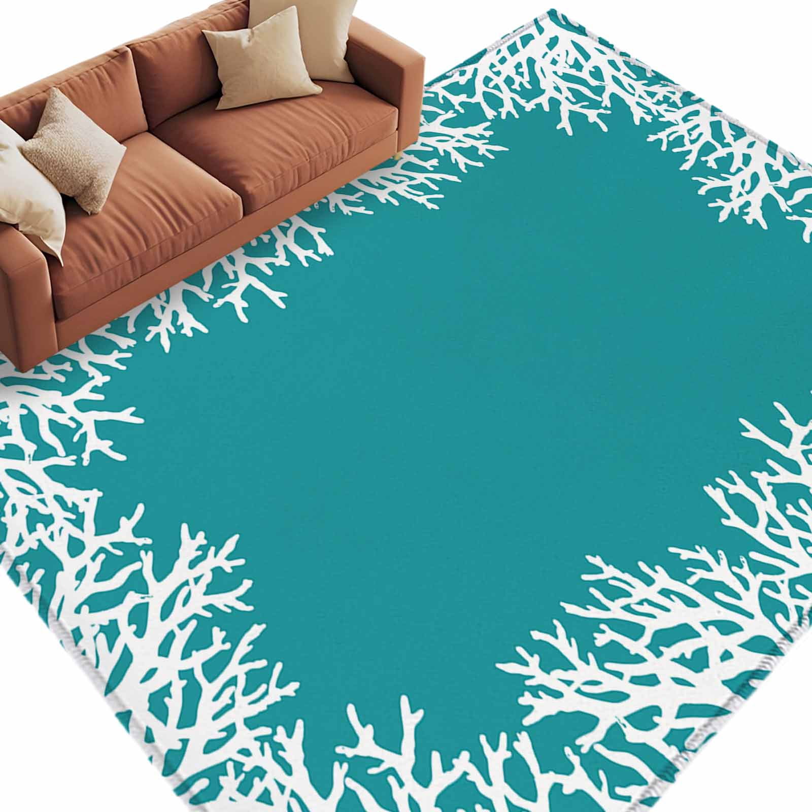 Aqua Coastal Coral Large Area Rugs for Bedroom Living Room, Soft Non ...