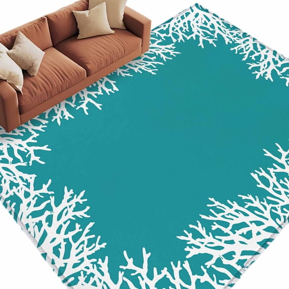 Aqua Coastal Coral Large Area Rugs for Bedroom Living Room, Soft Non ...