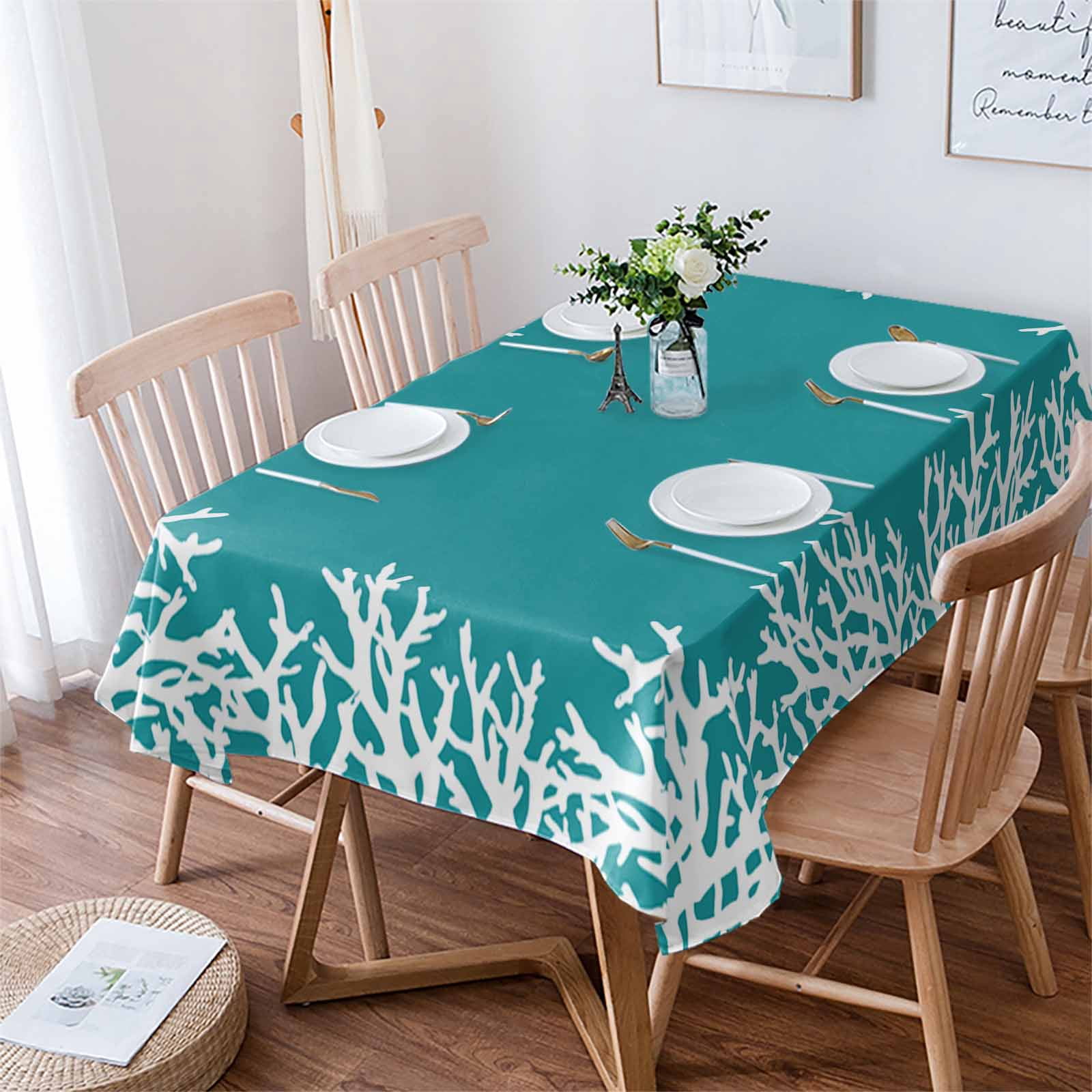 Aqua Coastal Coral Tablecloth Rectangle Table Cloth 52x70 , Waterproof ...