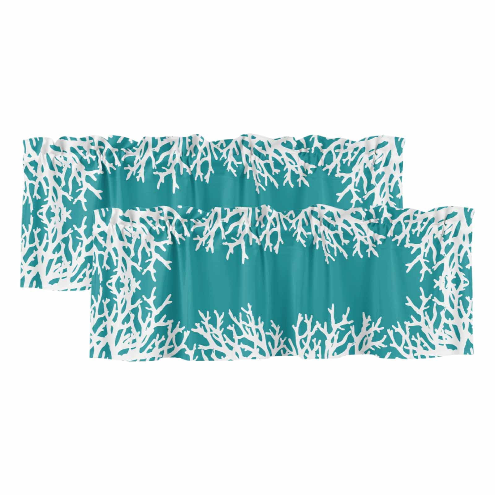 Aqua Coastal Coral Valances for Windows, Decorative Rod Pocket Window ...