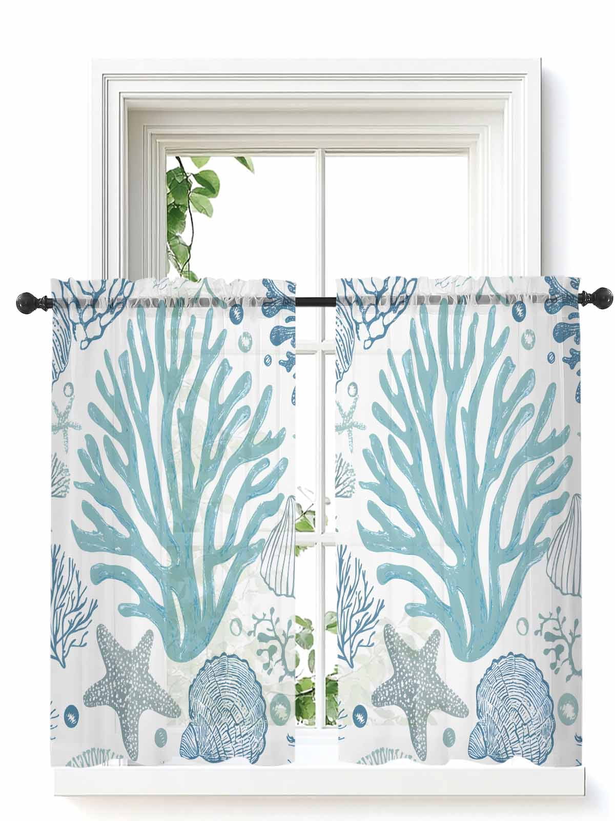 Aqua Coastal Curtains 54 Inch Length, Sheer Curtains for Bedroom Living ...